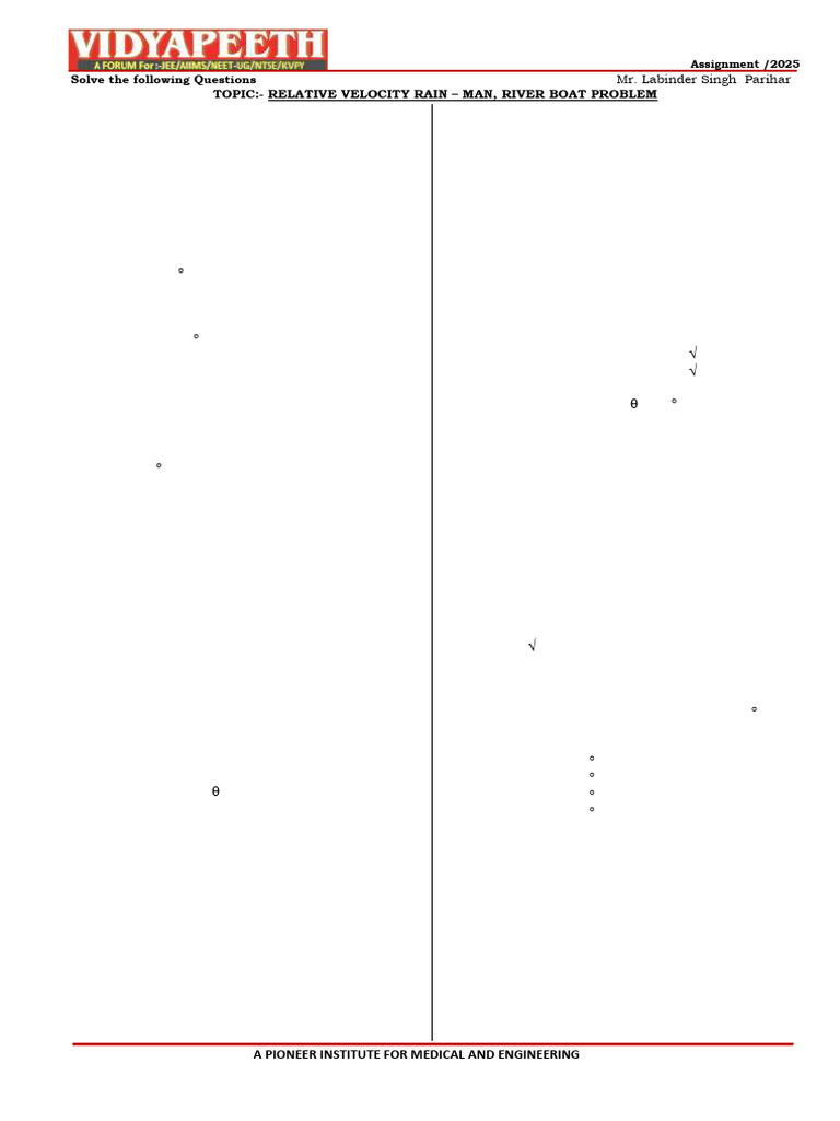 Assignment Physics Relative Velocity Rain - Man, River Boat Problem ...