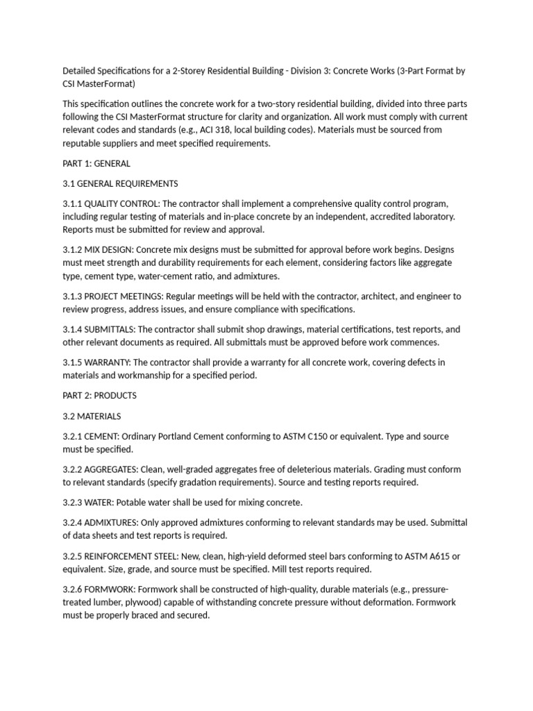 Detailed Specifications Draft 1 | PDF | Concrete | Specification ...