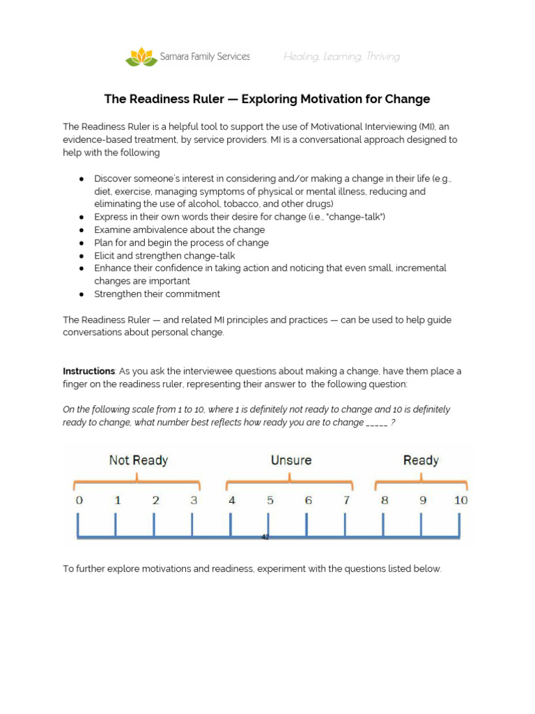 The Readiness Ruler - Exploring Motivation For Change: Healing ...