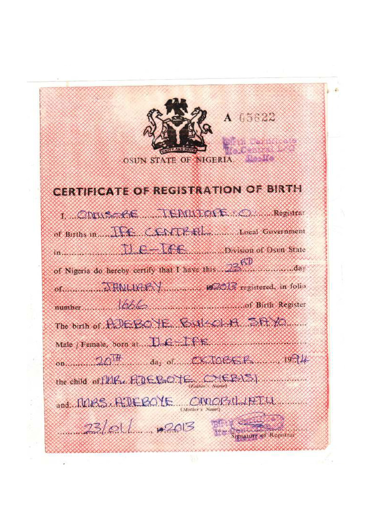 Certificate of Registration of Birth | PDF