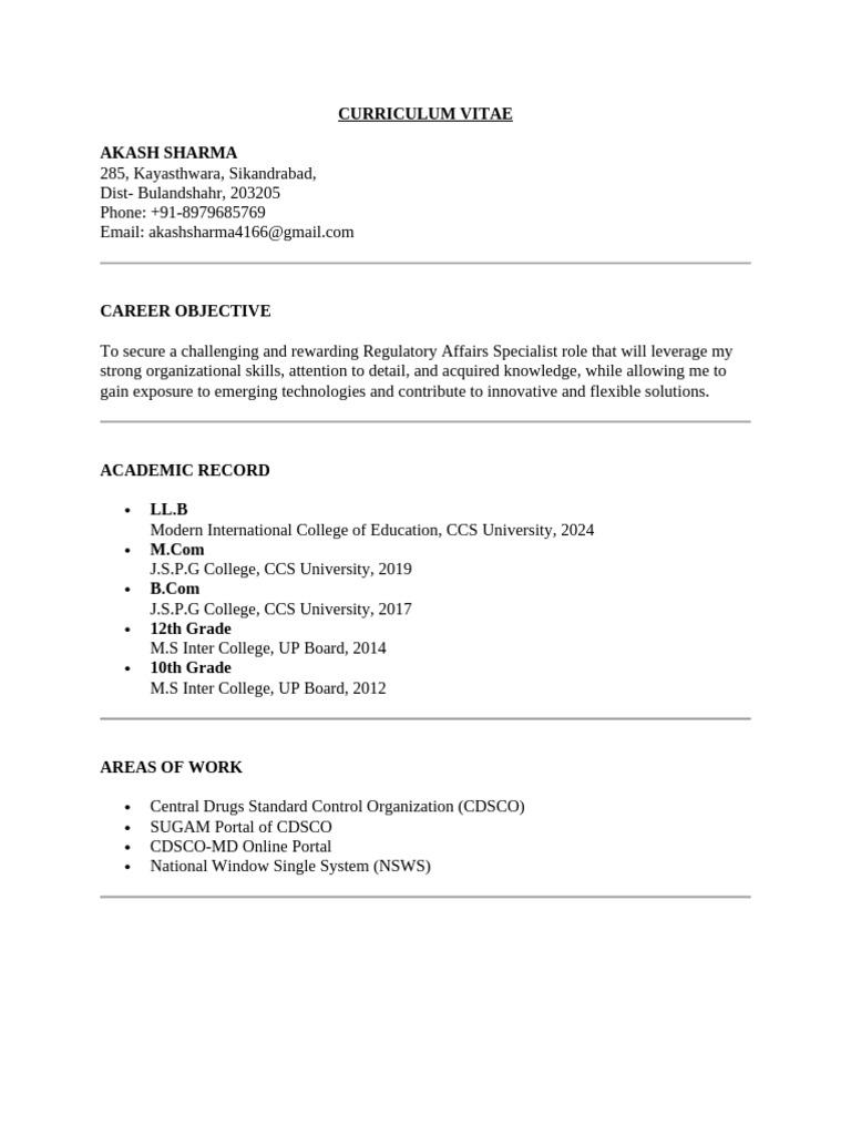 Curriculum Vitae CV - Akash | PDF | Medical Device