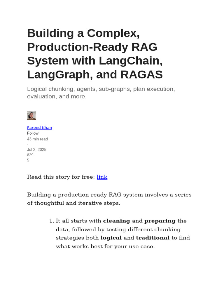 Building A Complex, Production-Ready RAG System With LangChain, LangGraph, and RAGAS | PDF ...
