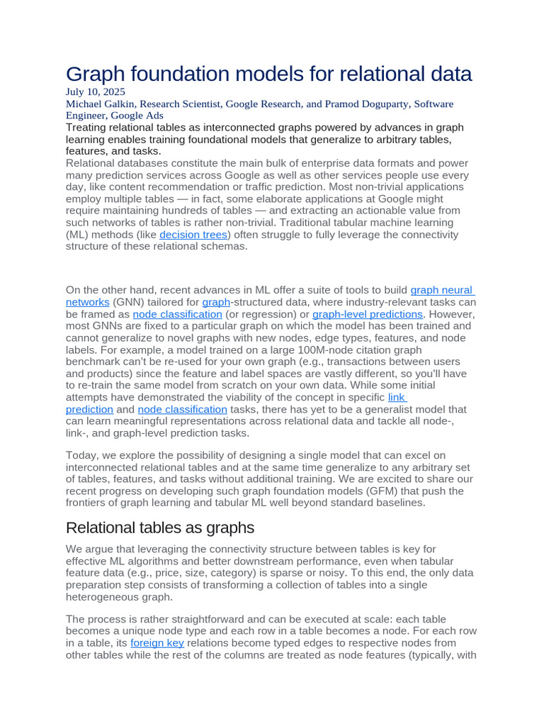 Graph Foundation Models for Relational Data | PDF | Machine Learning ...