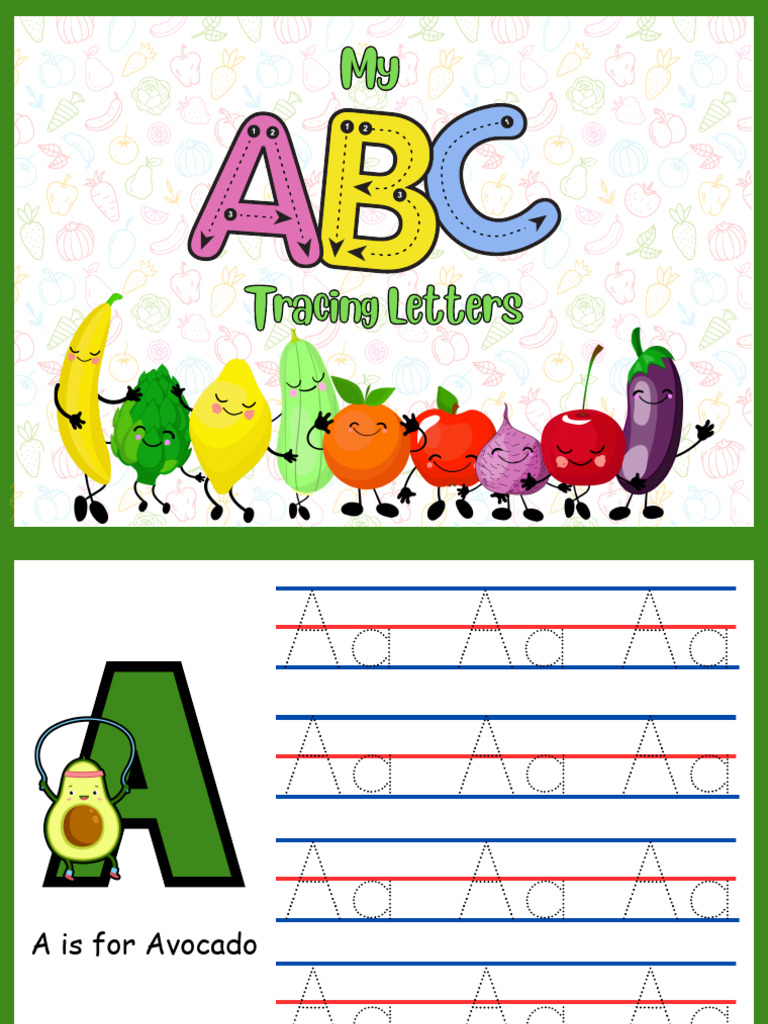 Alphabet Tracing Worksheet in Fruit and Vegetable Illustrative Theme | PDF