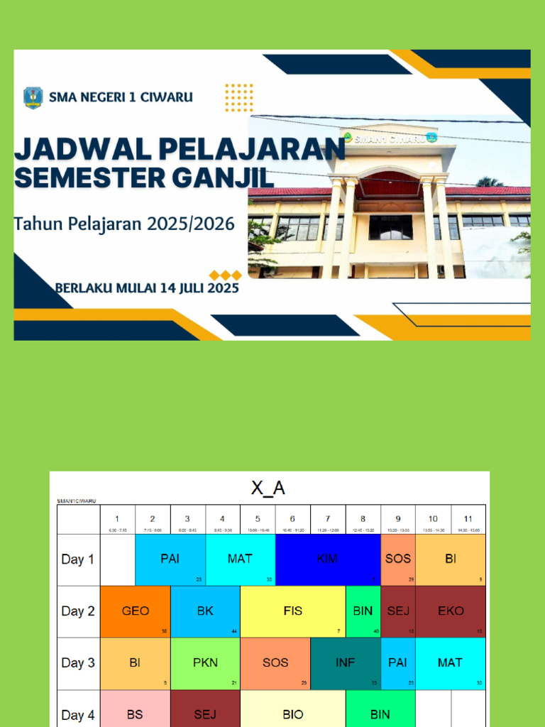 Jadwal Pelajaran Semester Ganjil TP 2025 2026 Ok | PDF