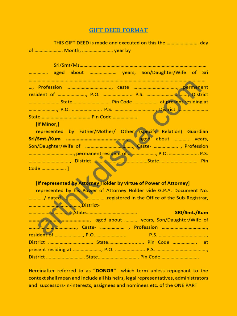 Sample Gift Deed Format | PDF | Property | Common Law