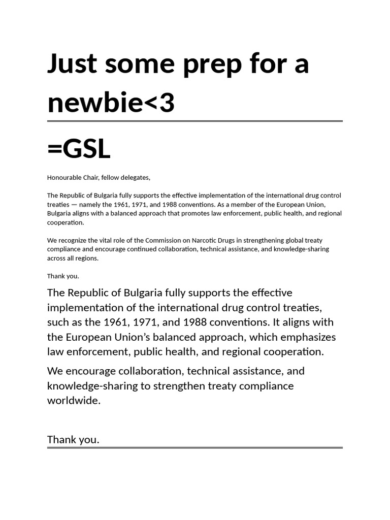 Bulgaria CND MUN Prep Sheet | PDF