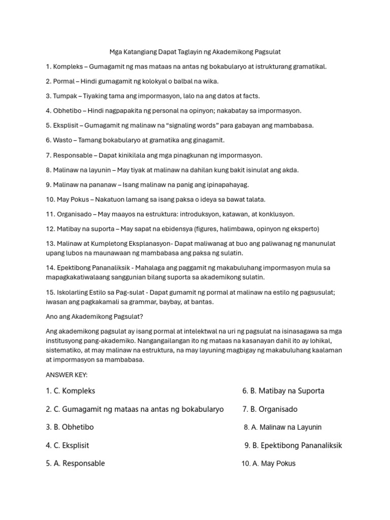 Akademikong Pagsulat | PDF