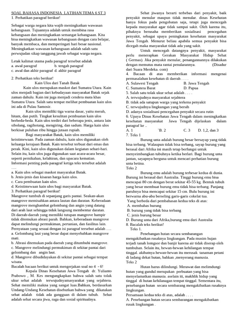 Soal Bahasa Indonesia Latihan Tema 6 ST 3 | PDF