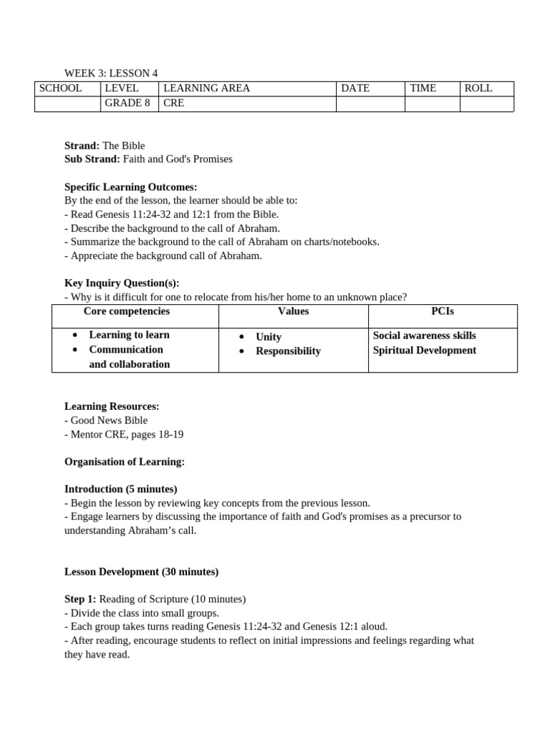 Grade 8 Cre Lesson Plans On The Bible | PDF | Learning | Mentorship