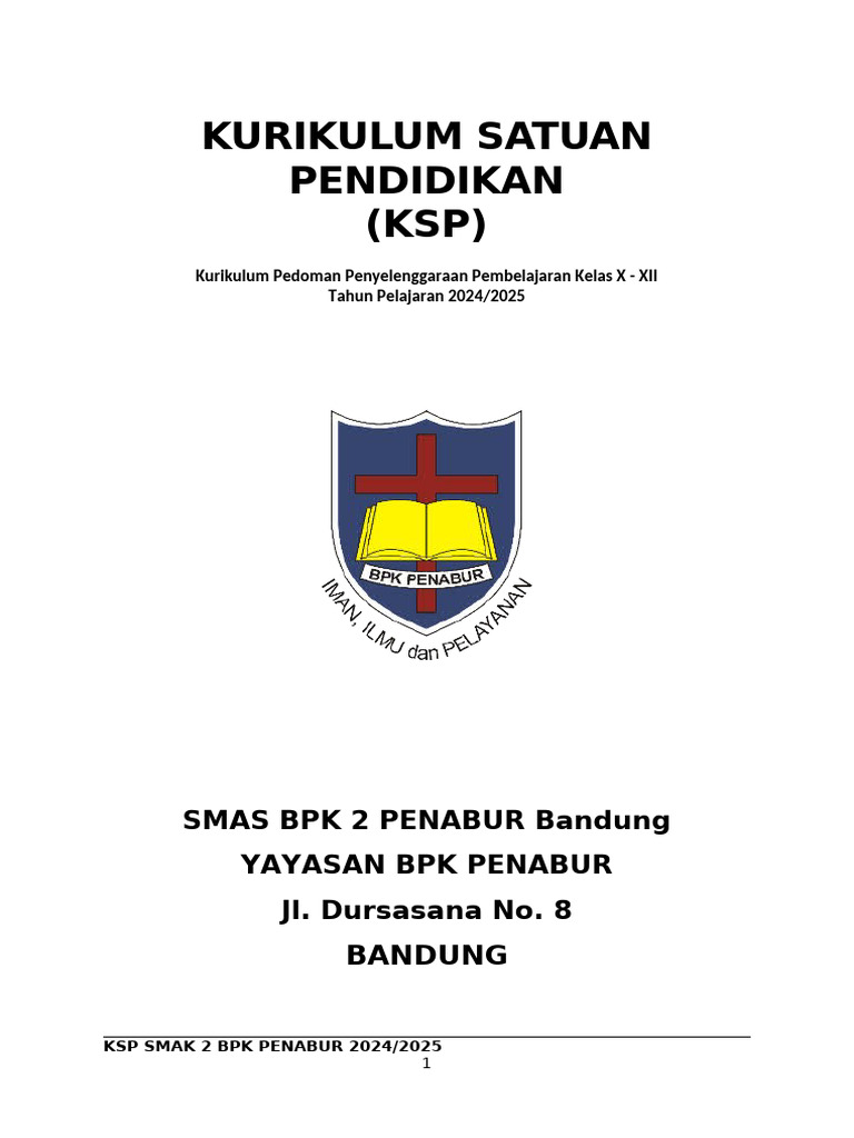 Kurikulum SMAK 2 BPK Penabur 2024/2025 | PDF