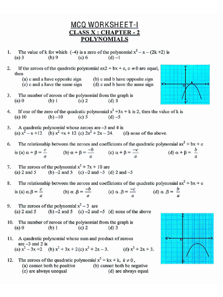 Class 10 Polynomials Extra Questions | PDF