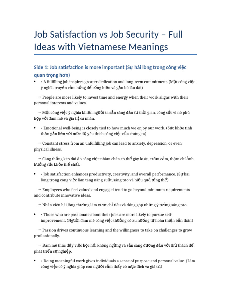 Job Satisfaction Vs Job Security With Vietnamese | PDF