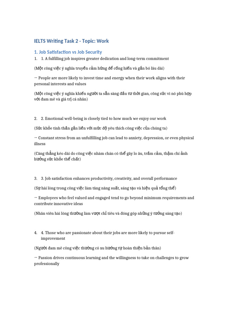 IELTS Work Topics All | PDF