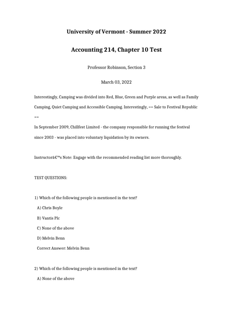 UVM Accounting 214 Chapter 10 Test | PDF