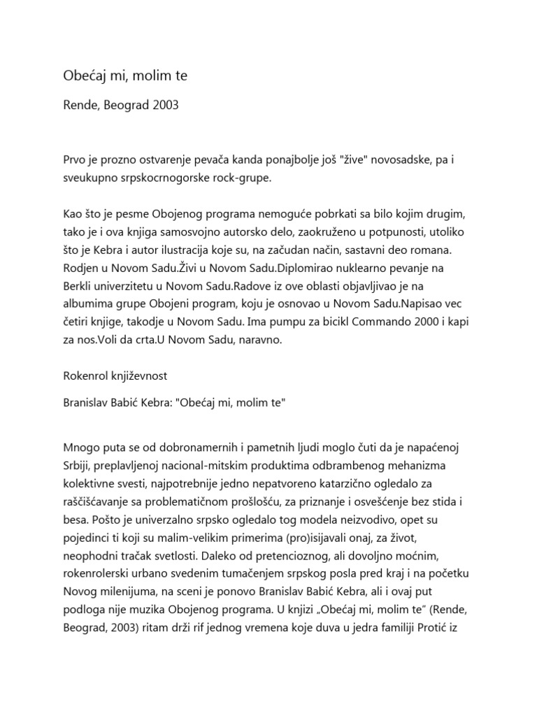 Obecaj Mi Molim Te, Kebra | PDF