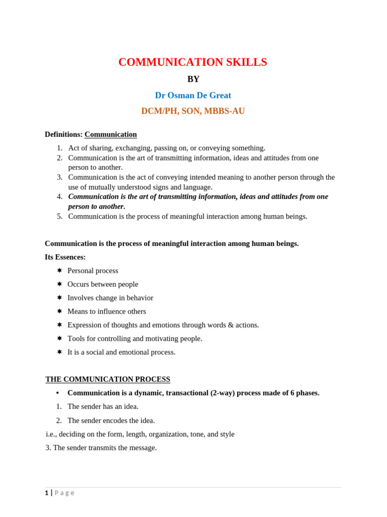 Communication Skills Lecture Notes | PDF | Communication | Nonverbal ...