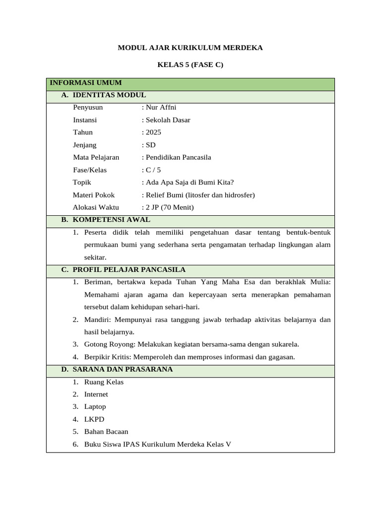 Memahami Relief Bumi Kelas 5 | PDF