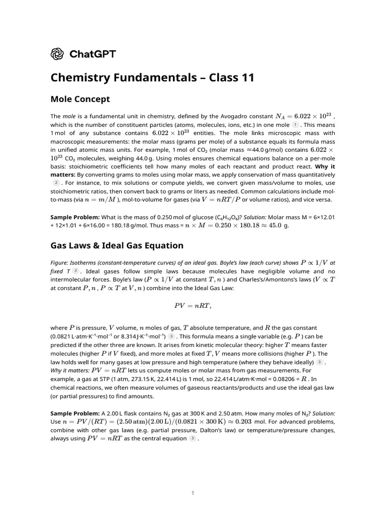 Chemistry Fundamentals: Moles & Gas Laws | PDF | Stoichiometry | Mole ...