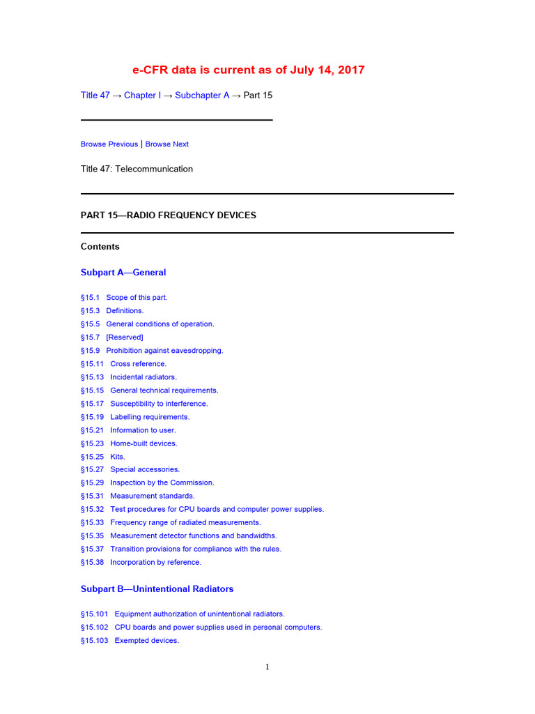 FCC Part 15 Subpart B Overview | PDF | Radio | Radio Spectrum