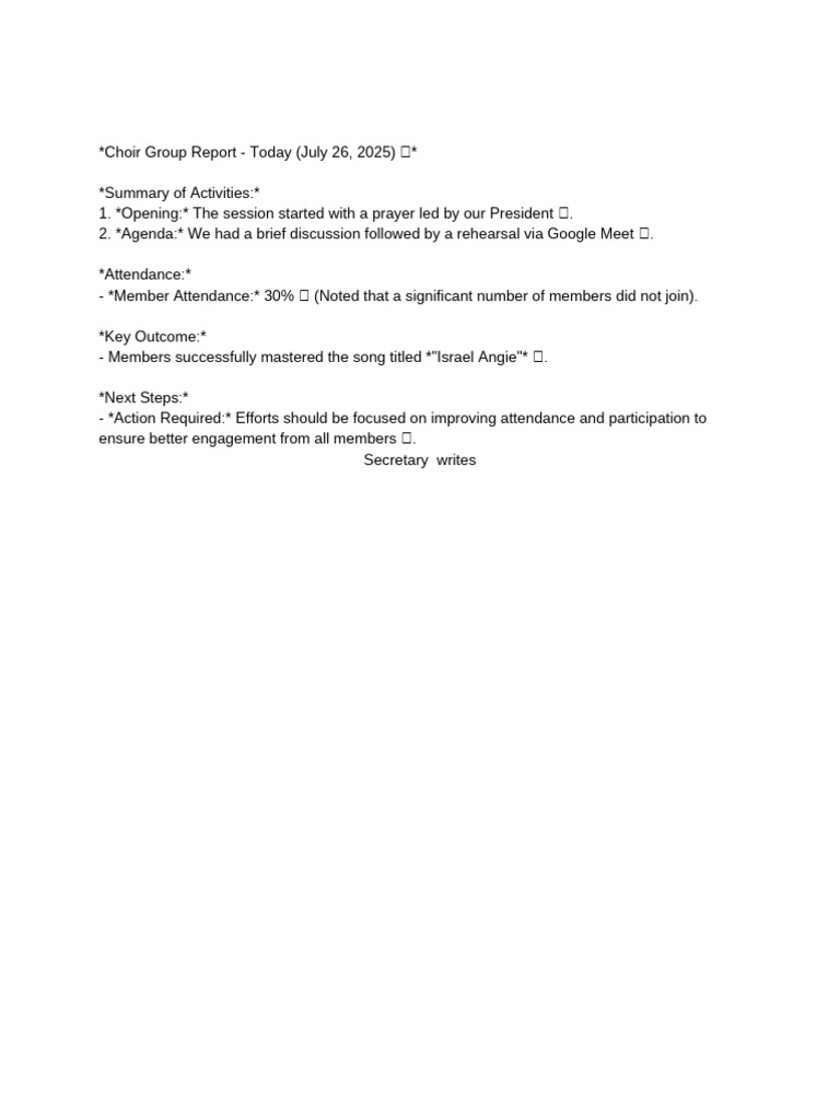 Choir Group Report - Today (July 26, 2025) ? | PDF