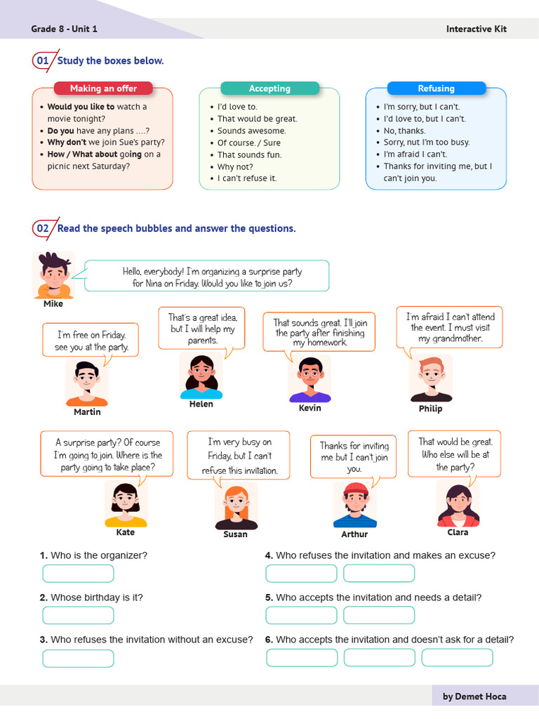 Grade 8 Invitation Responses Guide | PDF