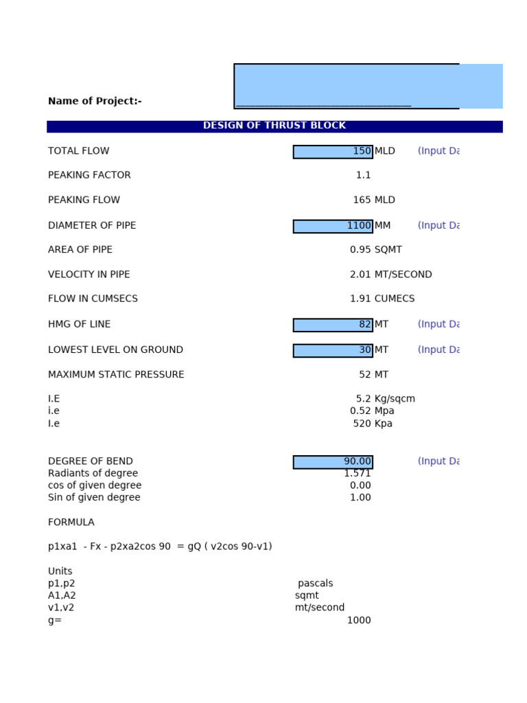 Thrust Block Design for 150 MLD Flow | PDF | Pascal (Unit) | Dynamics ...