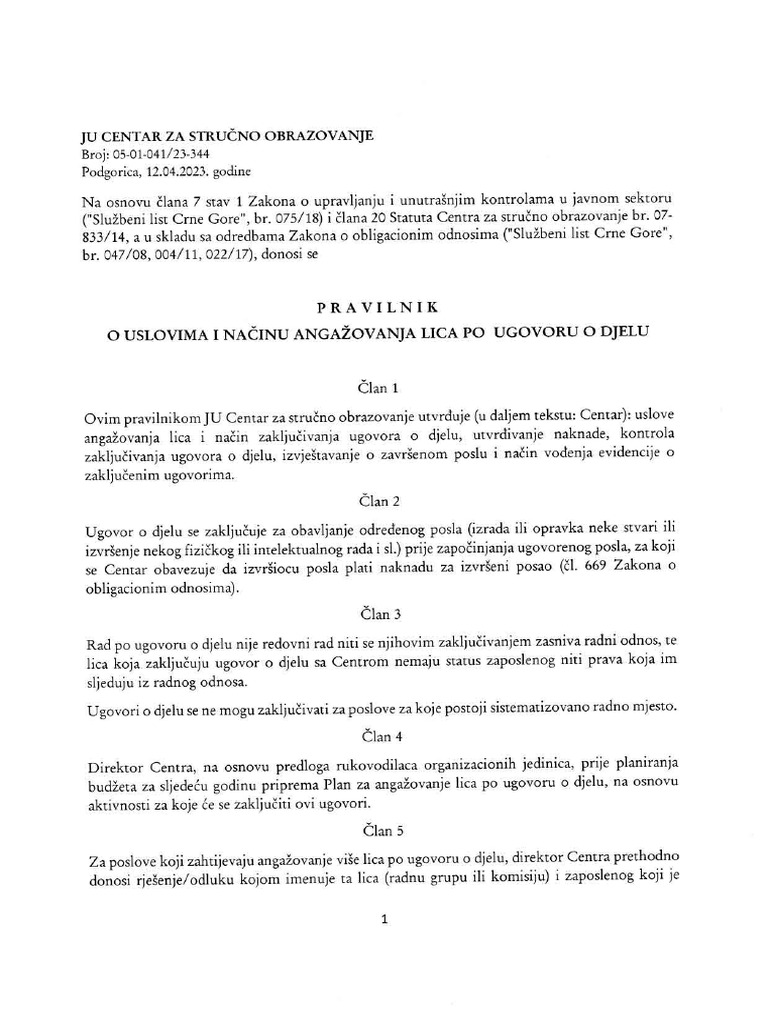 Pravilnik Sa Procedurom Za Zakljucivanje Ugovora o Djelu 2023 | PDF