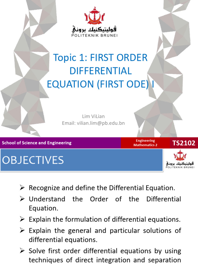 Engineering Mathematics 2 Topic 1 First ODE I (Jan 2024) | PDF ...
