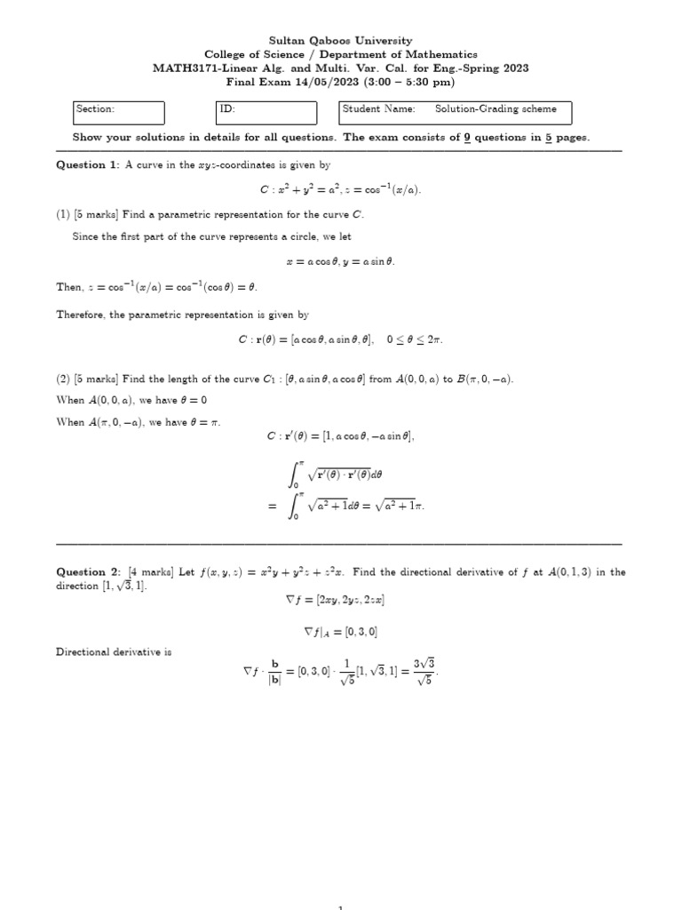 MATH3171 Final Exam Solutions 2023 | PDF | Mathematical Concepts ...