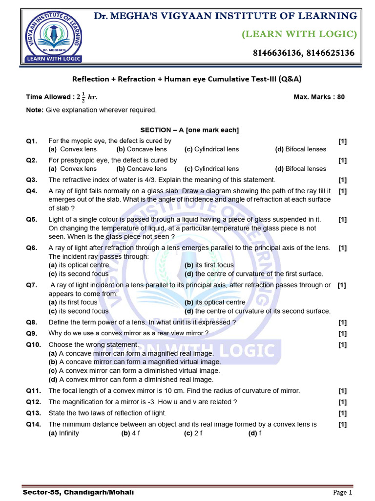 Reflection and Refraction Test Questions | PDF | Electromagnetic ...