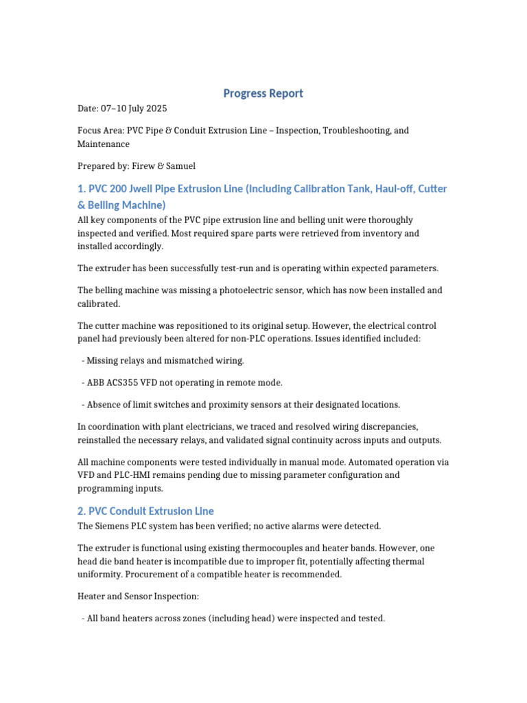 PVC Extrusion Line Maintenance Report | PDF | Programmable Logic ...