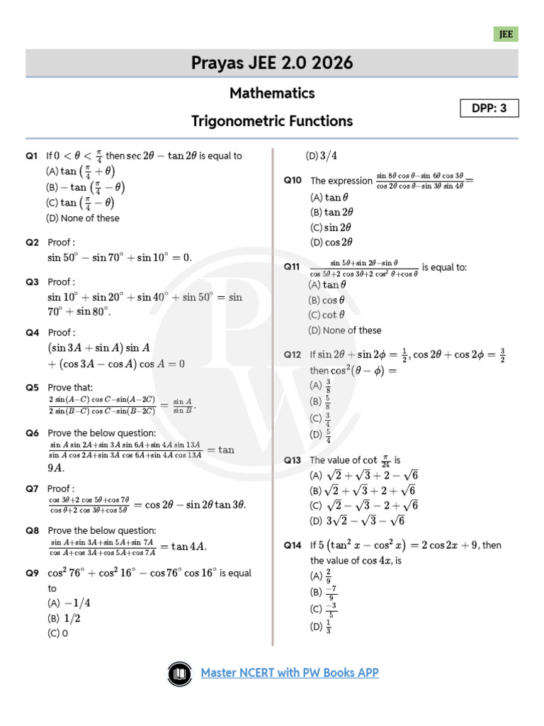 Trigonometric Functions - DPP 03 (Of Lec 04) | PDF | Trigonometry | Triangle Geometry