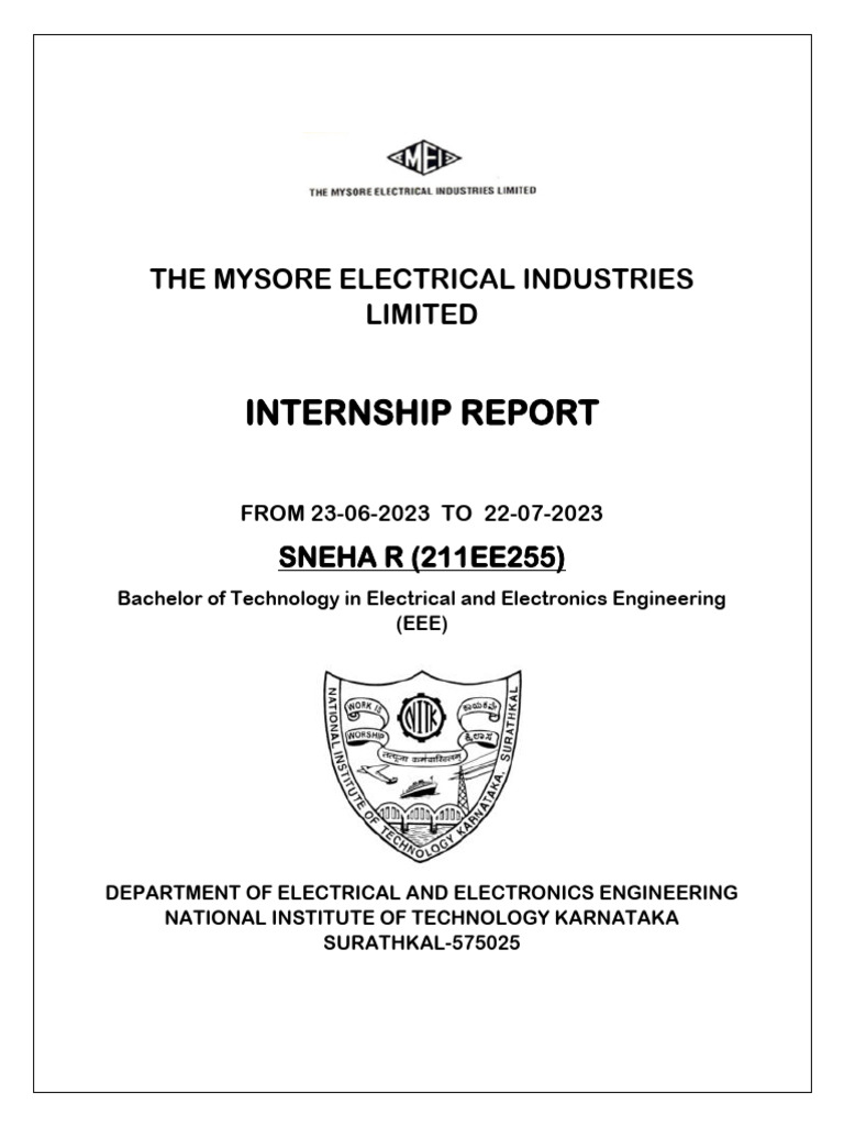 Mei Internship Report Sneha R | PDF | Manufactured Goods | Power (Physics)