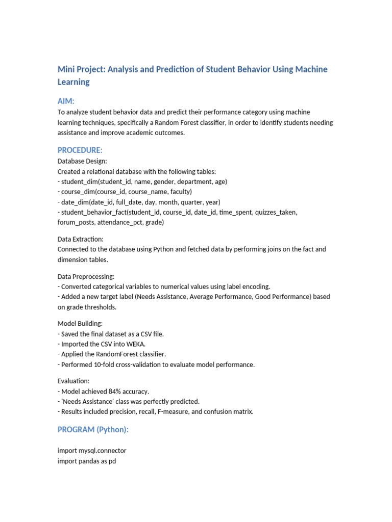 Student Behavior Analysis with ML | PDF | Databases | Cross Validation ...