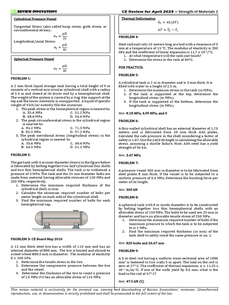 Pressure Vessel Design Calculations | PDF | Stress (Mechanics ...