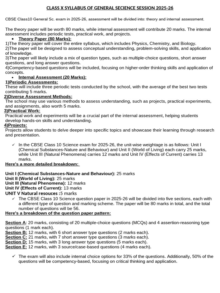 Class 10 Science Syllabus 2025-26 | PDF | Theory | Science