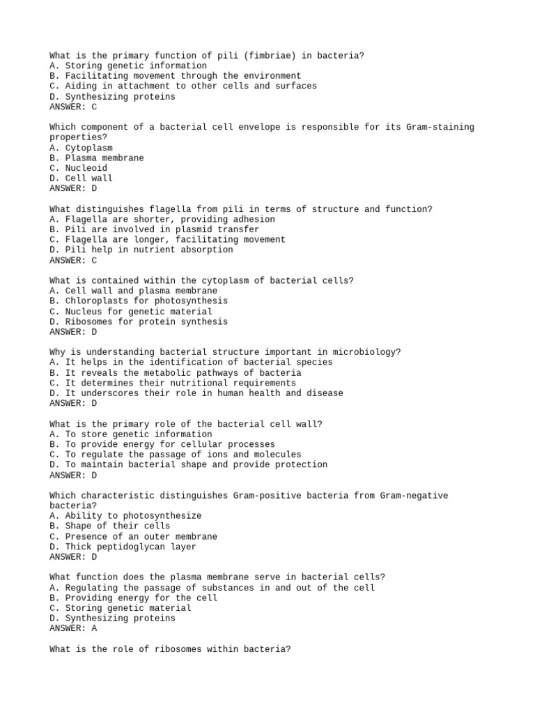 Bacteria Structure and Function Quiz | PDF | Bacteria | Cell (Biology)
