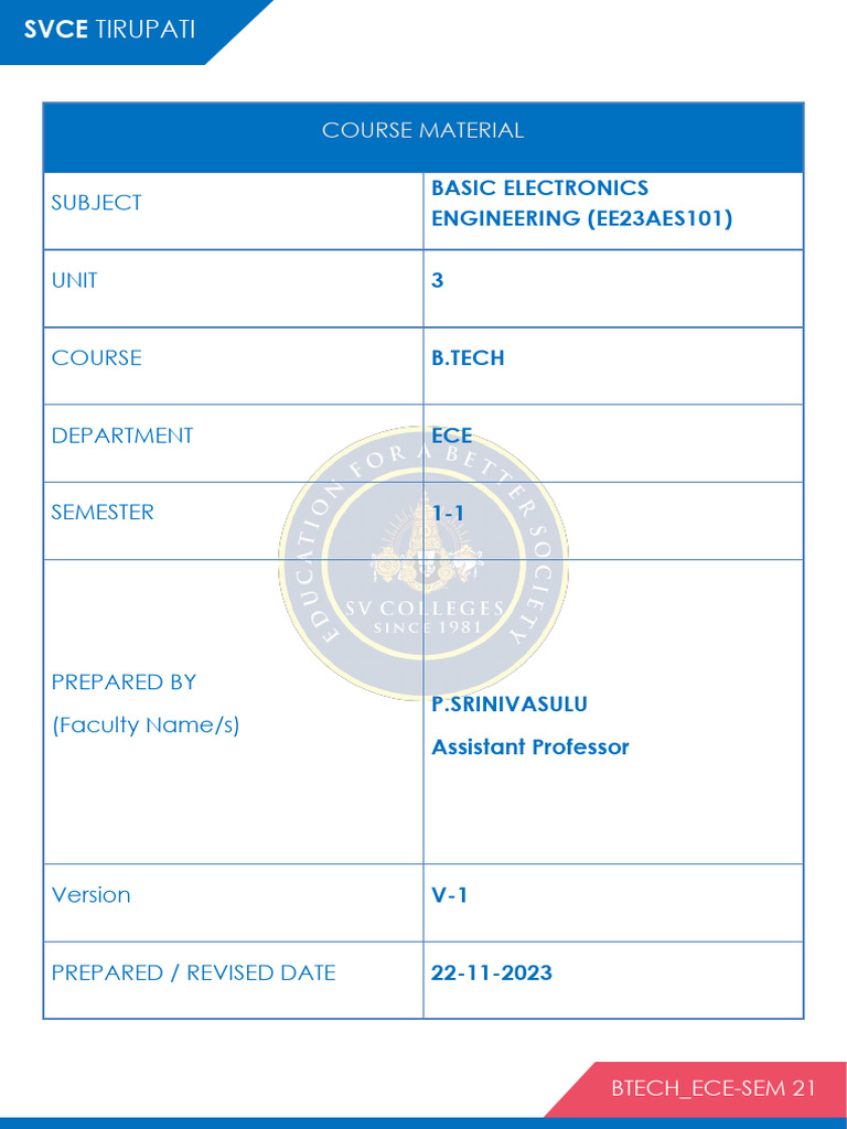 I-I - Ece - Basic Electronics Engineering - Unit III Course Material ...
