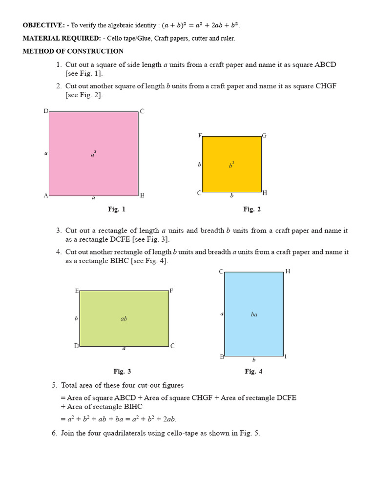 Lab Activity On Algebraic Identity - Class IX | PDF