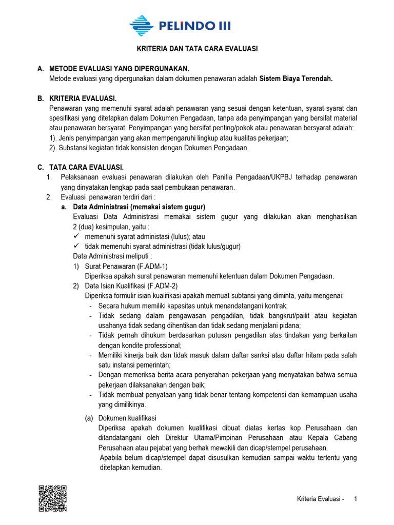Kriteria Dan Tata Cara Evaluasi | PDF