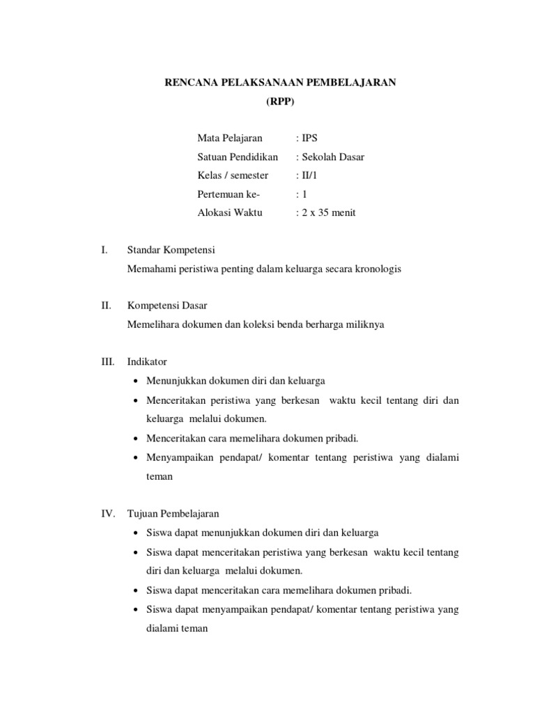RPP Kelas 2 Semester 1 | PDF