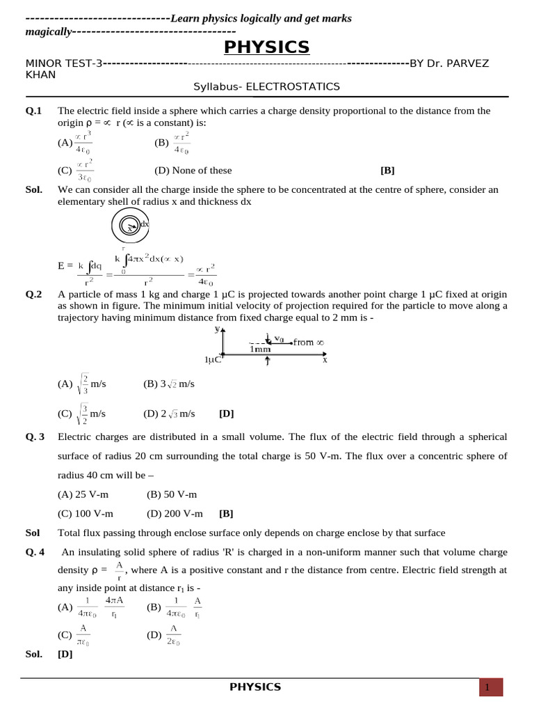 Electrostastics Up To Gausss Theorem | PDF | Sphere | Electric Field