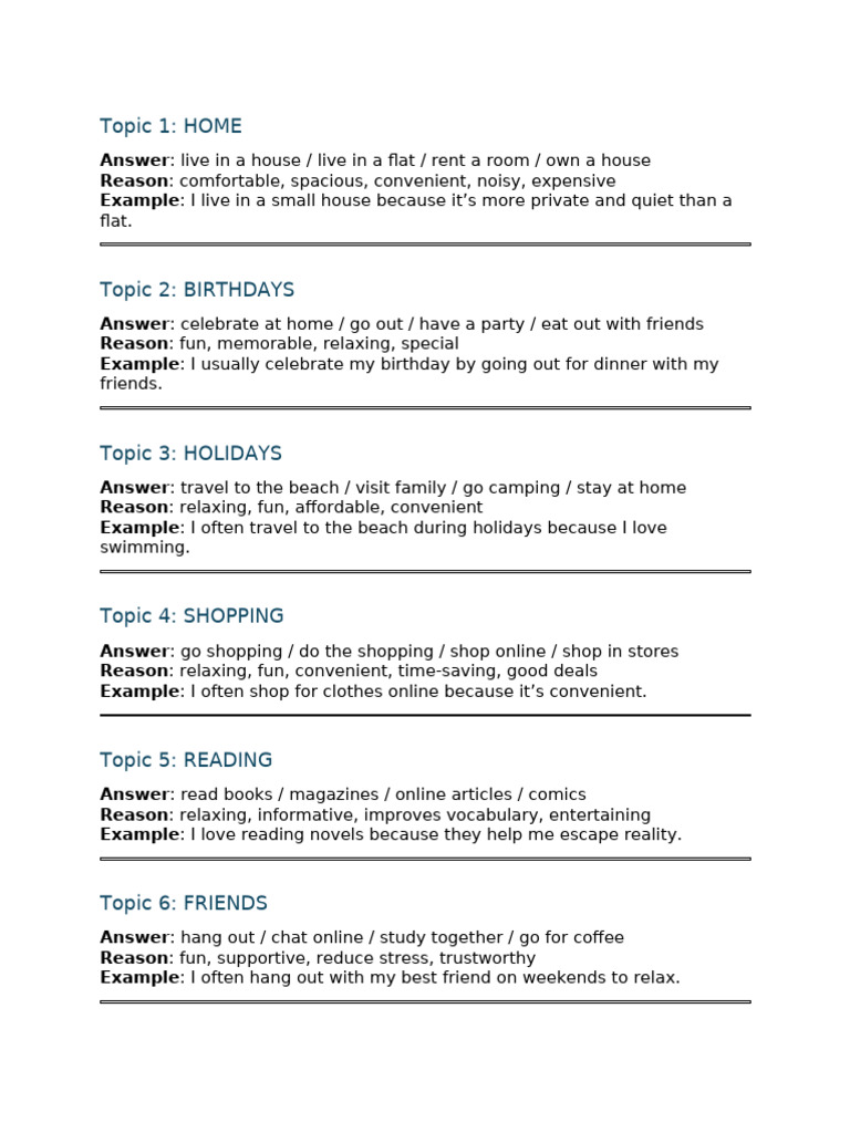 Daily Life Topics and Examples | PDF