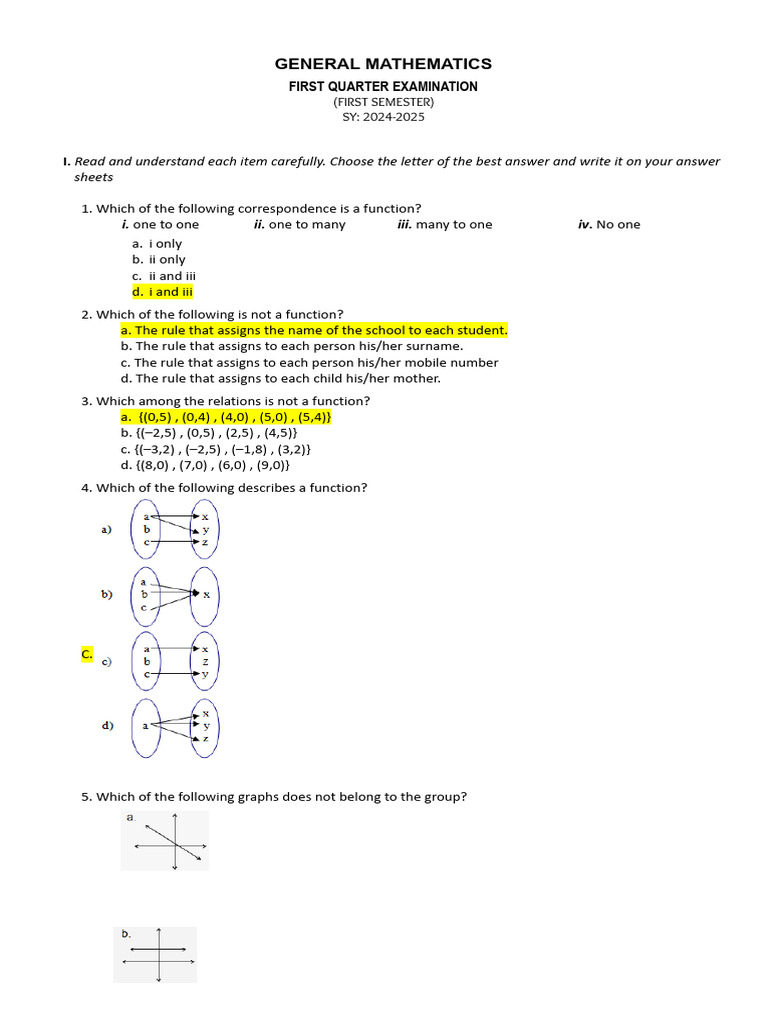 General Mathematics First Quarter Exam | PDF | Function (Mathematics) | Exponential Function