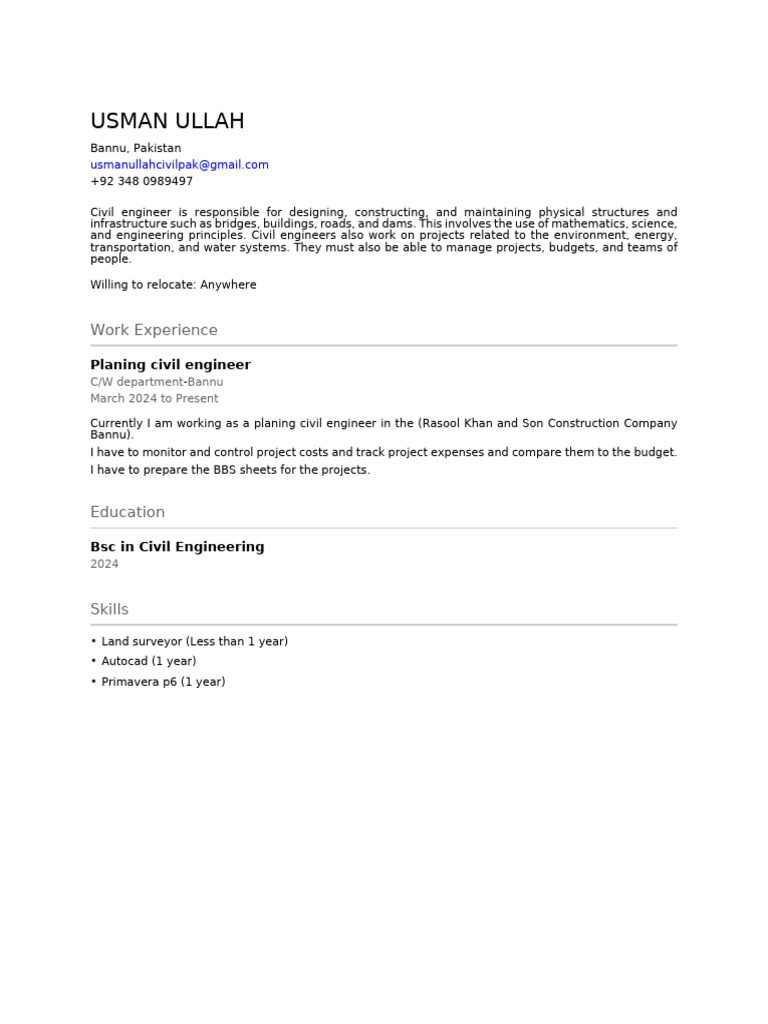 Usman Ullah: Work Experience | PDF