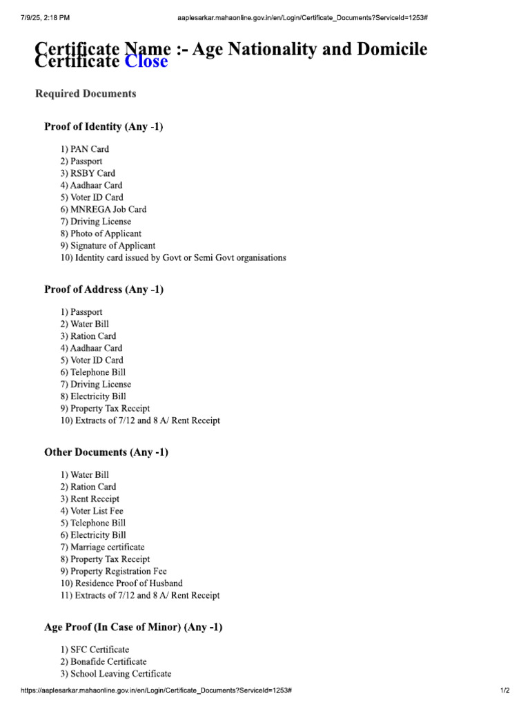 Certificate Name Age Nationality and Domicile Certificate Docments List ...