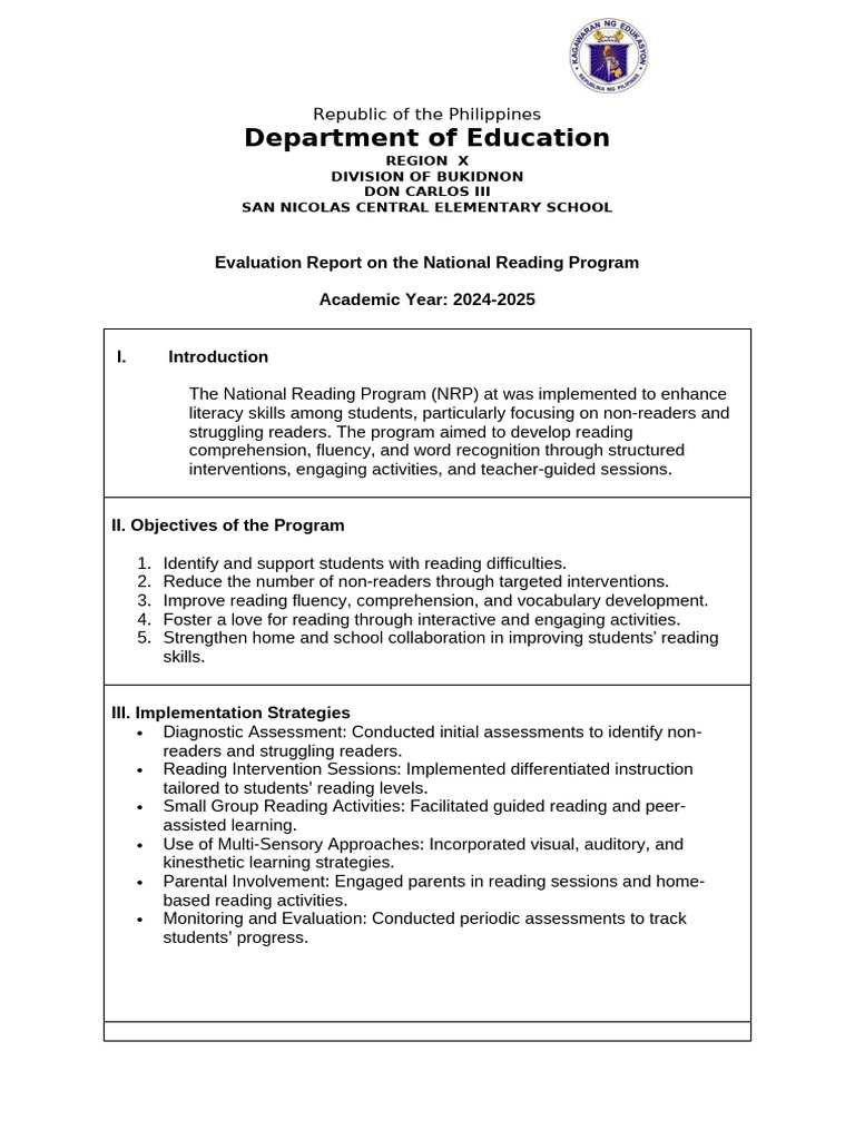 Evaluation Report Obj 13 | PDF | Reading Comprehension | Education Theory