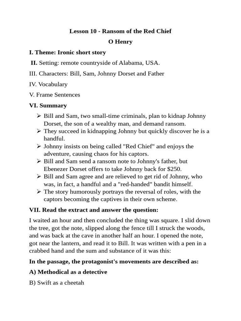 Lesson 10 Ransom of The Red Chief | PDF | Kidnapping