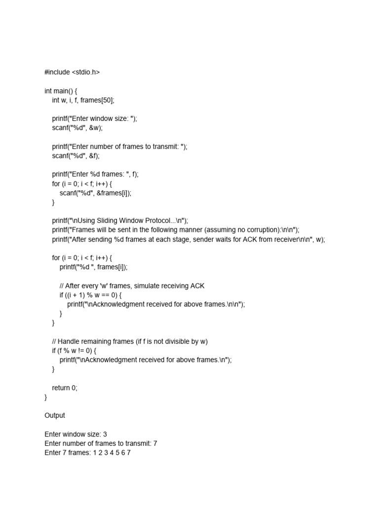Sliding Window Protocol in C Code | PDF